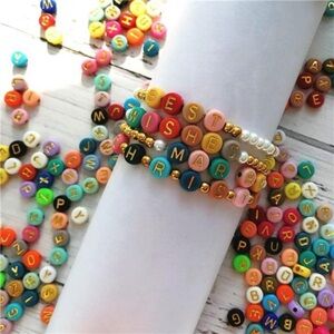 Jewelry | Round Letter Beads Colorful Acrylic With Gold Letter Alphabet ...